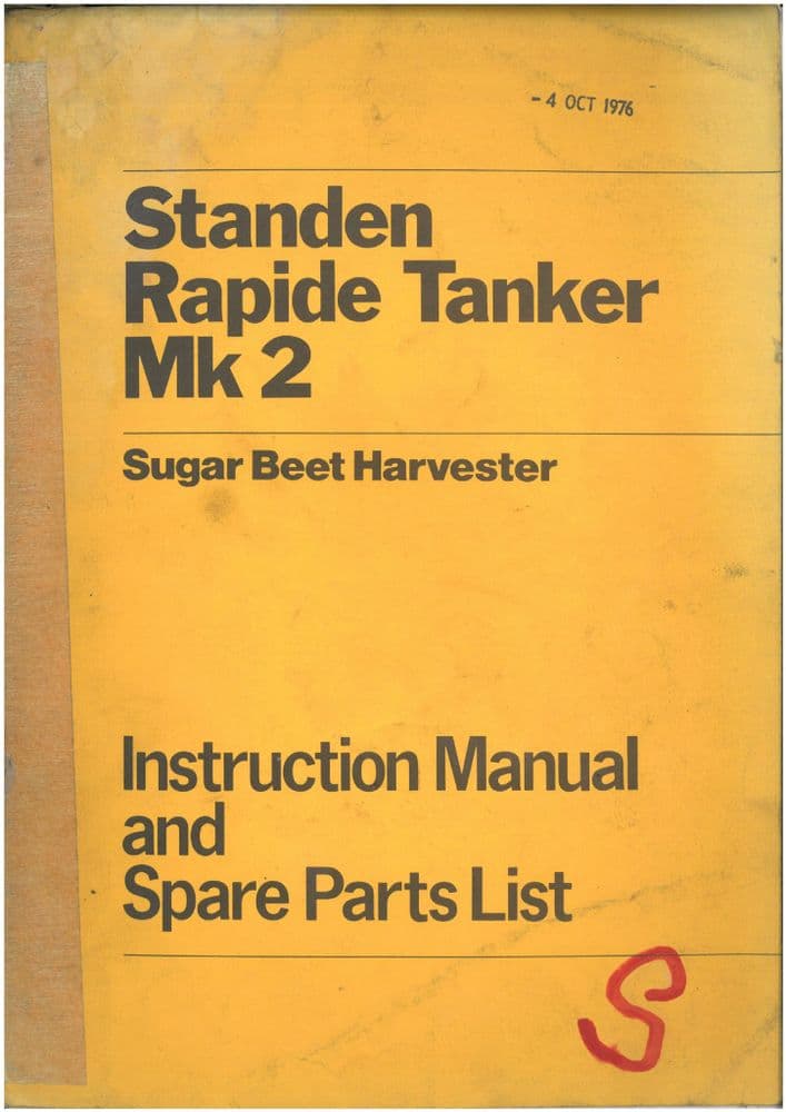Standen Rapide Tanker MK2 Sugar Beet Harvester Operators Manual with ...