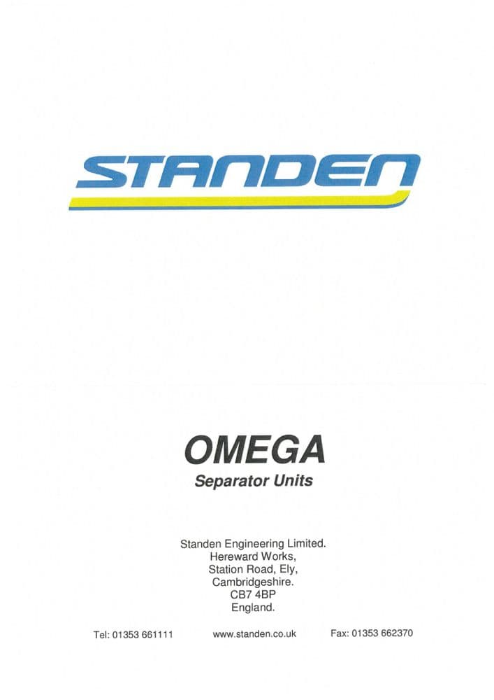 Standen Separator Unit Omega Operators Manual