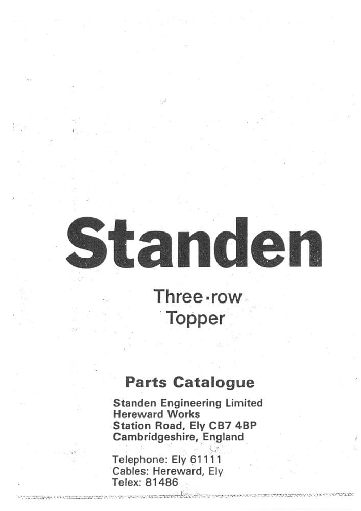 Standen Three Row Topper Operators Manual