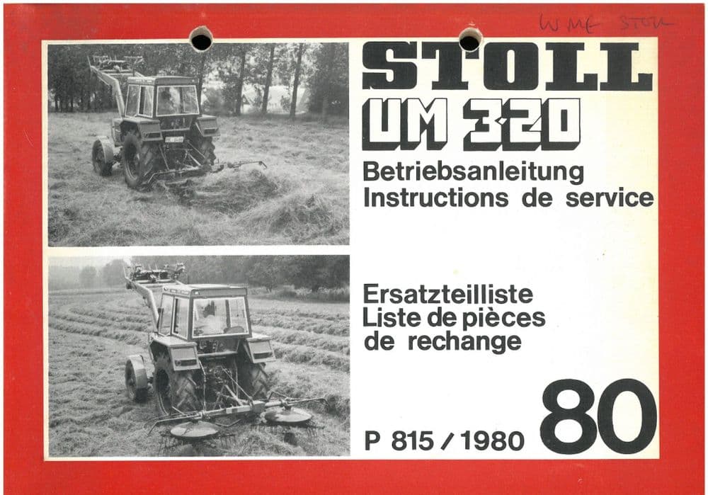 Stoll Hay Tedder UM320 Rake Windrower Operators Manual - In German ...