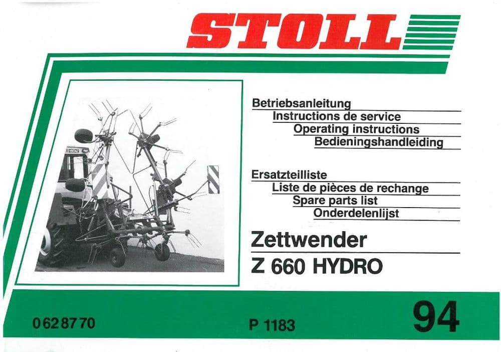 Stoll Hay Tedder Z680 Hydro Rake Windrower Operators Manual with Parts ...
