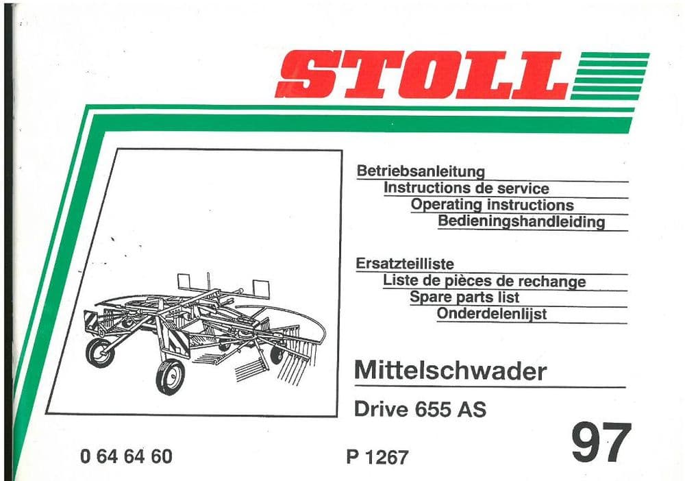 Stoll Rake Drive 655 AS Operators Manual with Parts Manual - 655AS