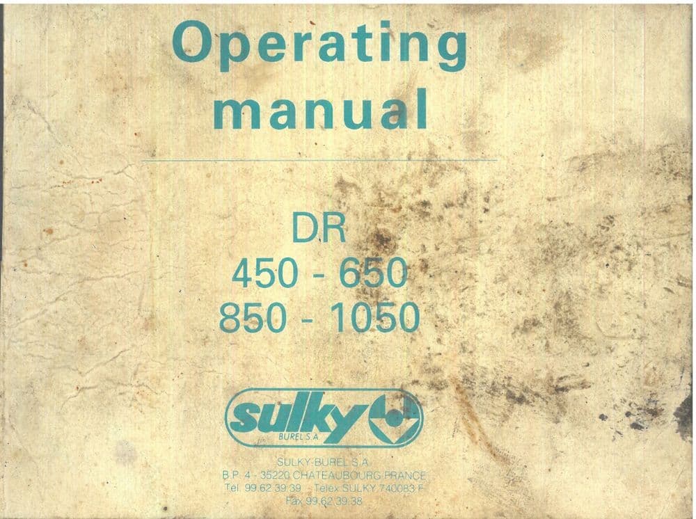 Sulky Fertiliser Spreader DR450 DR650 DR850 DR1150 Operators Manual ...