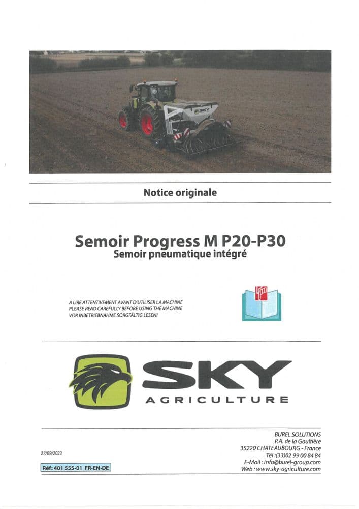 Sulky Sky Agricultural Seed Drill Semior Progress M P20 P30 Operators Manual