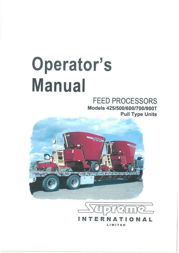 Supreme Feed Processors 425 500 600 700 900T Operators Manual