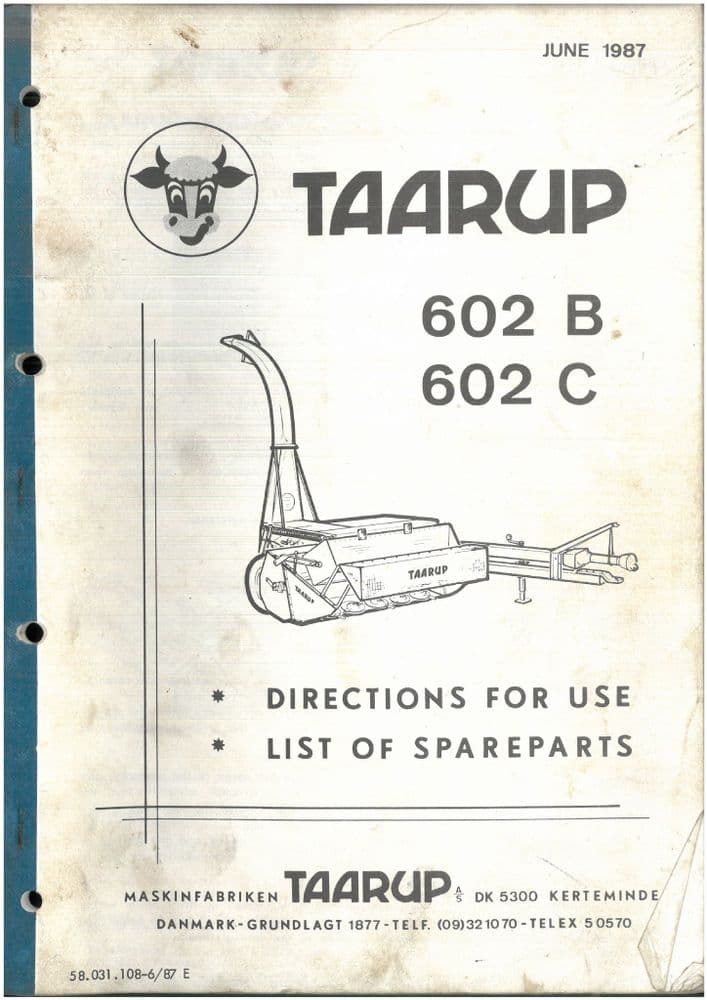 Taarup Forage Harvester 602B 602C Operators Manual with Parts List ...