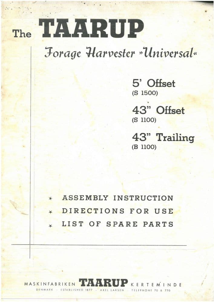 Taarup Forage Harvester Universal 5ft Offset 43in Offset & Trailing ...