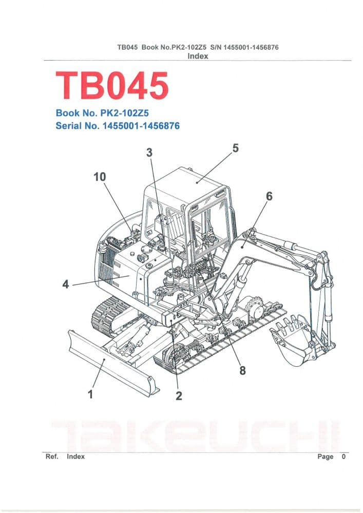 Takeuchi Compact Excavator TB045 Parts Manual