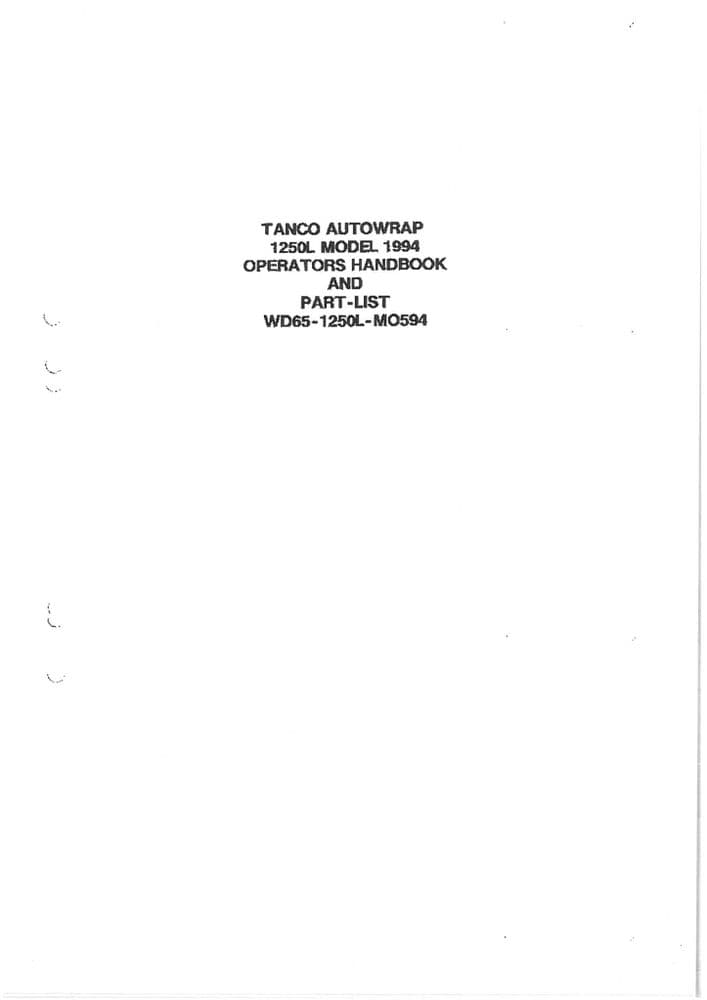 Tanco Autowrap Bale Wrapper 1250L Operators Manual and Spare Parts List