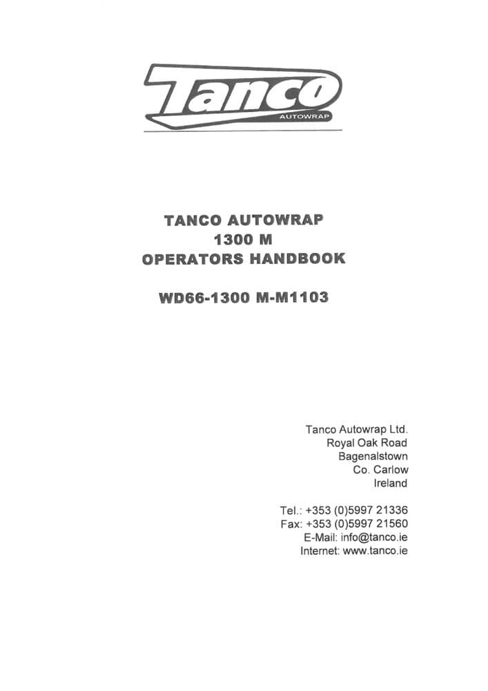 Tanco Autowrap Bale Wrapper 1300M Operators Manual