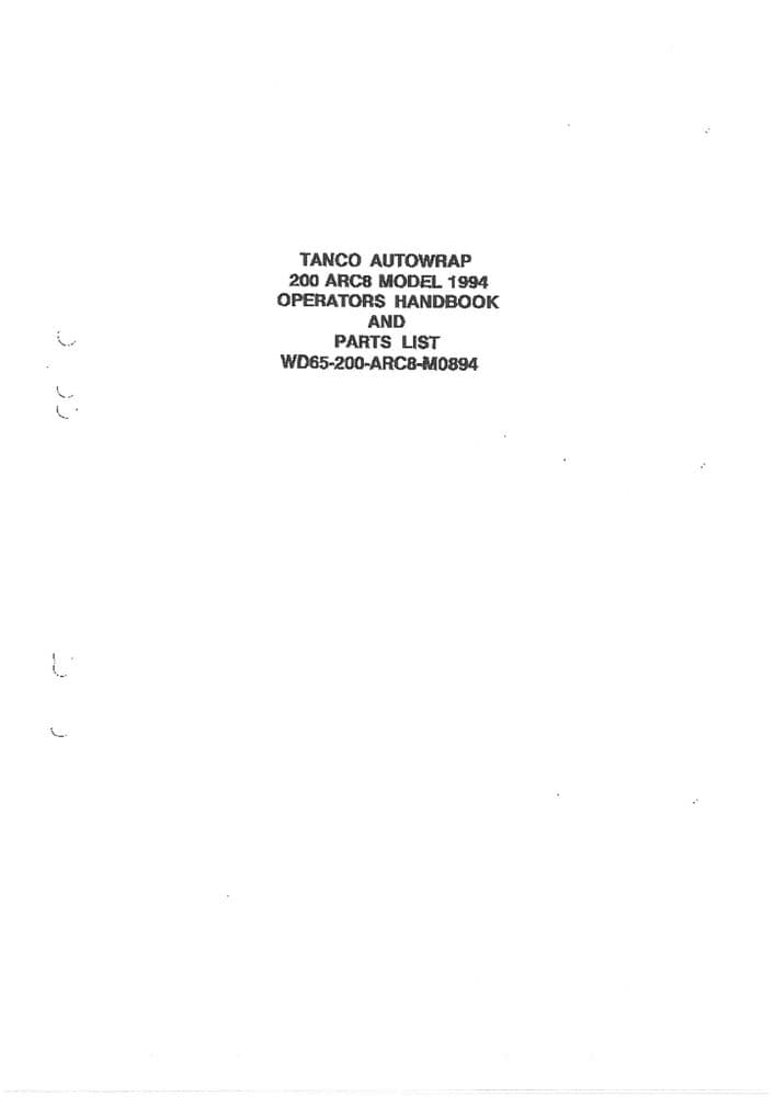Tanco Autowrap Bale Wrapper 200ARC8 Operators Manual and Spare Parts List