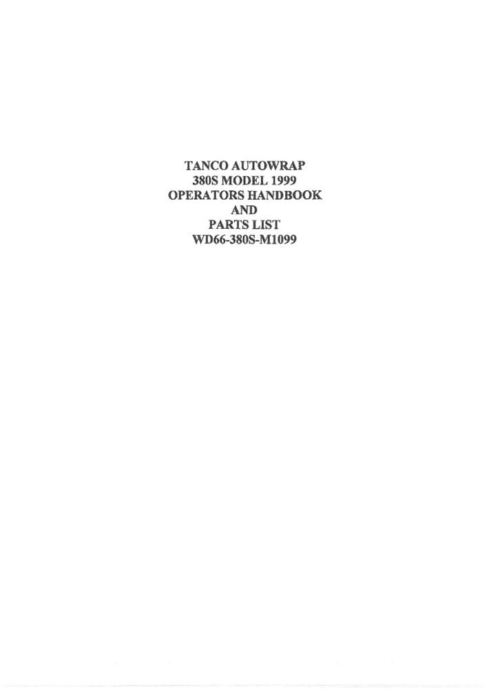 Tanco Autowrap Bale Wrapper 380S Operators Manual and Spare Parts List