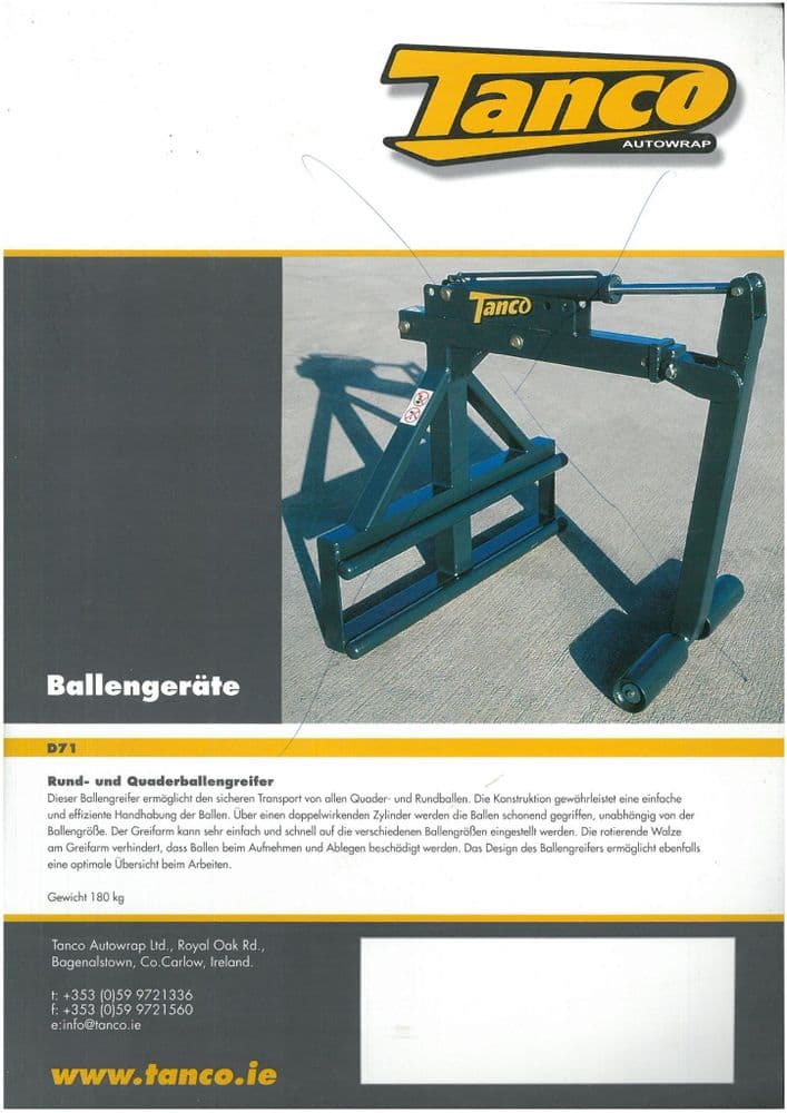 Tanco Autowrap Bale Wrapper Brochure - GERMAN