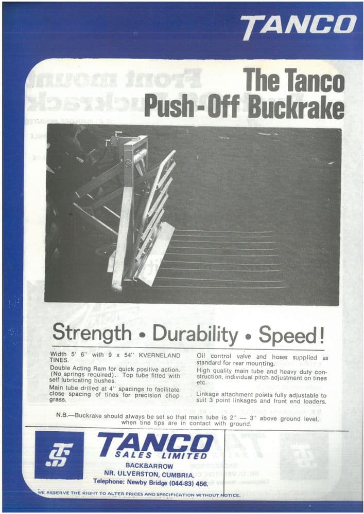 Tanco The Tanco Push-Off Buckrake Brochure