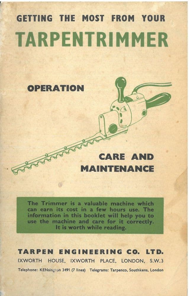 Tarpen Tarpentrimmer Hedge Trimmer Operators Manual