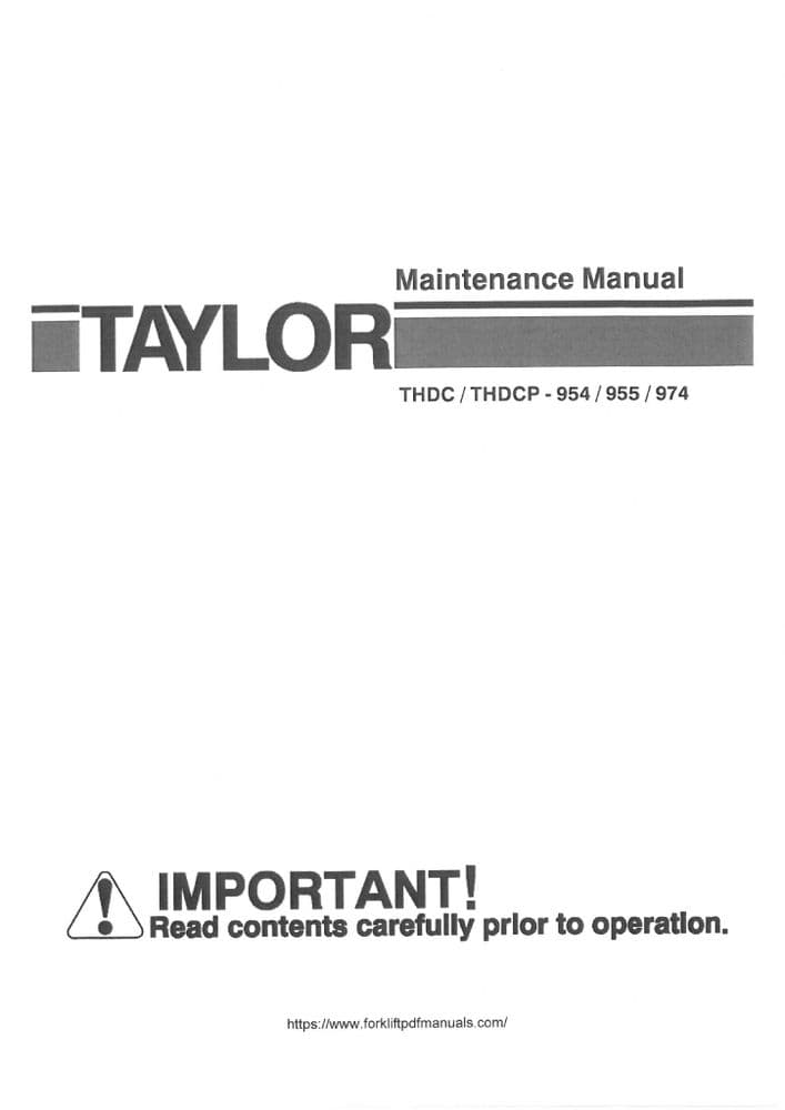 Taylor Forklift Trucks THDC THDCP 954 955 974 Operators Manual
