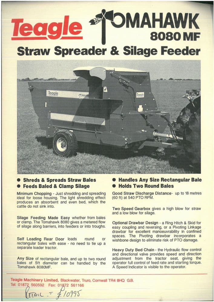 Teagle Tomahawk Straw Spreader and Silage Feeder 8080 MF Brochure