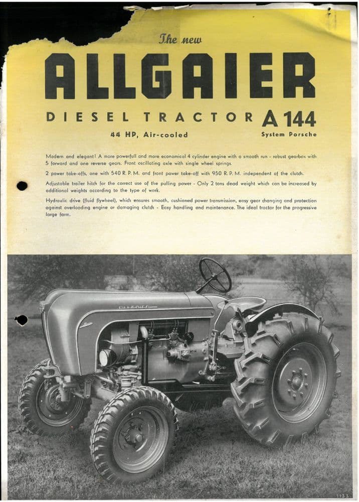 The New Allgaier Porsche Tractor - Model A144 Brochure