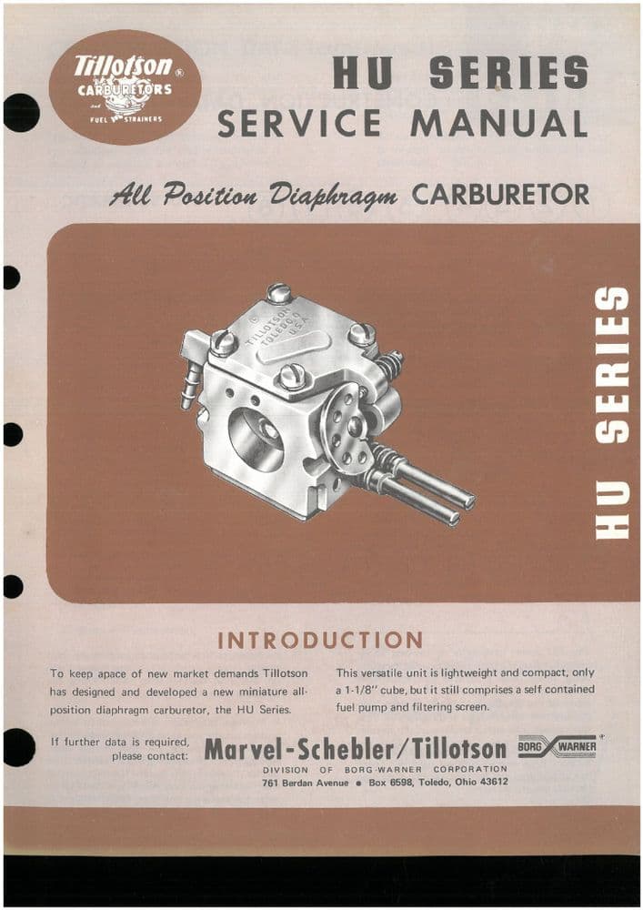 Tillotson Carburetor HU Series Service Manual - ORIGINAL