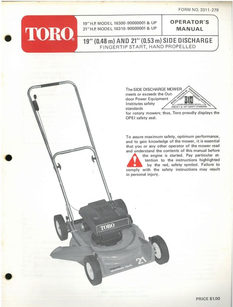 Toro 19" & 21" Side Discharge Mower Operators Manual - Models HP