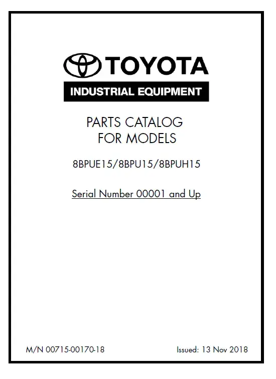 Toyota Forklift 8BPUE15/8BPU15/8BPUH15 Parts Manual