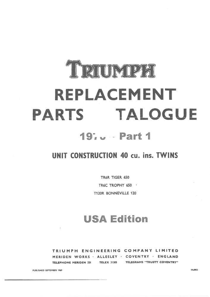 Triumph Engine 1970 TR6R Tiger TR6C Trophy T120R Bonneville Parts Manual