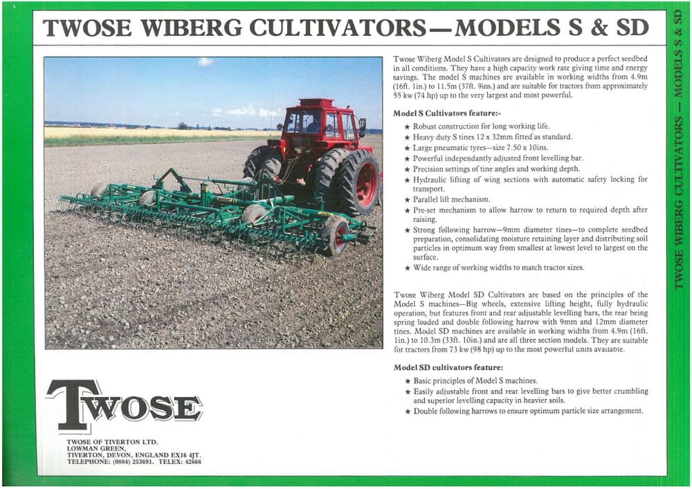 Twose Wiberg Cultivators Models S & SD Brochure
