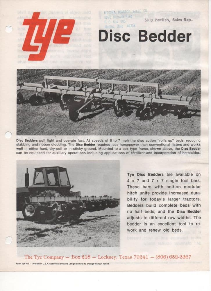Tye Disc Bedder Brochure