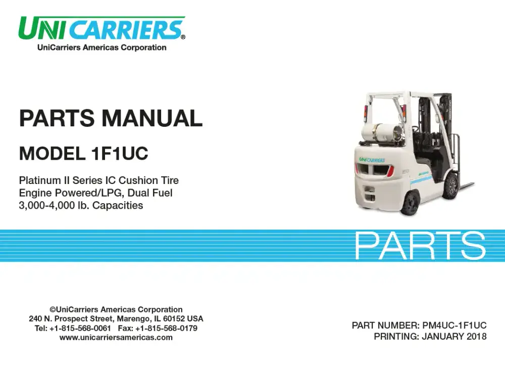 Unicarrier Forklift/ Pallet Truck 1F1UC Parts Manual