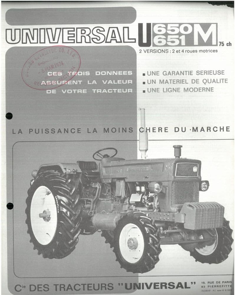 Universal UTB Tractor 650M - 651M Brochure - IN FRENCH