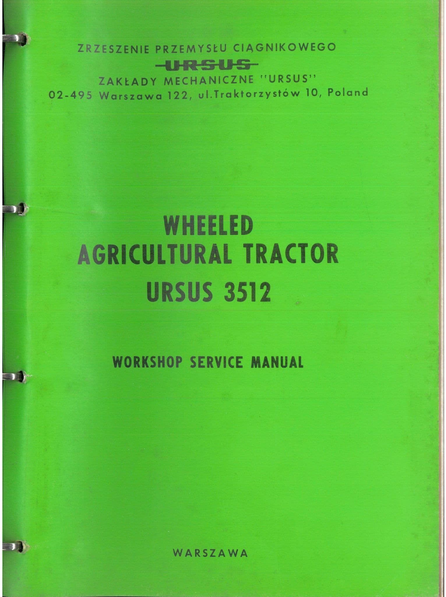 Ursus Tractor 3512 Workshop Service Manual - ORIGINAL MANUAL