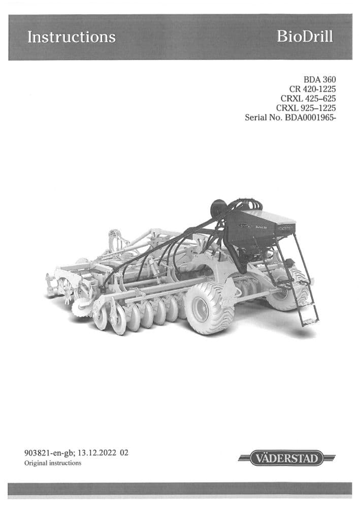 Vaderstad BioDrill BDA360 Operators Manual
