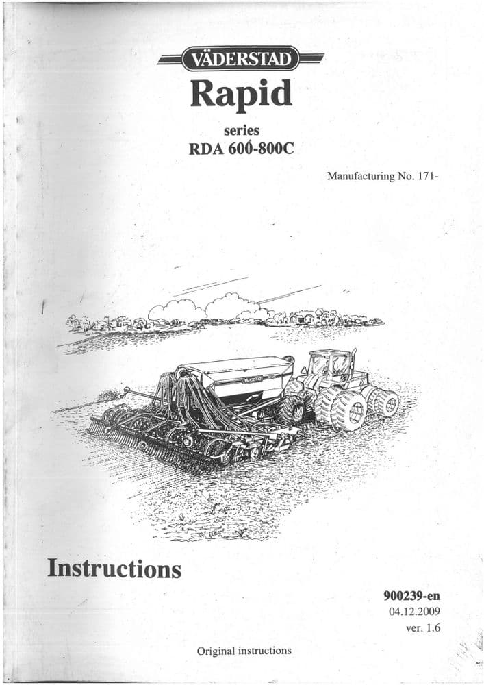 Vaderstad Drill Rapid Series RDA600 RDA800 RDA800C Operators Manual ...