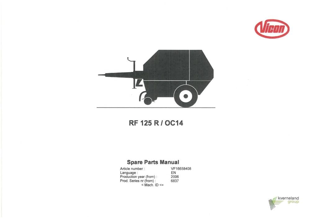 Vicon Baler RF125R OC14 Parts Manual