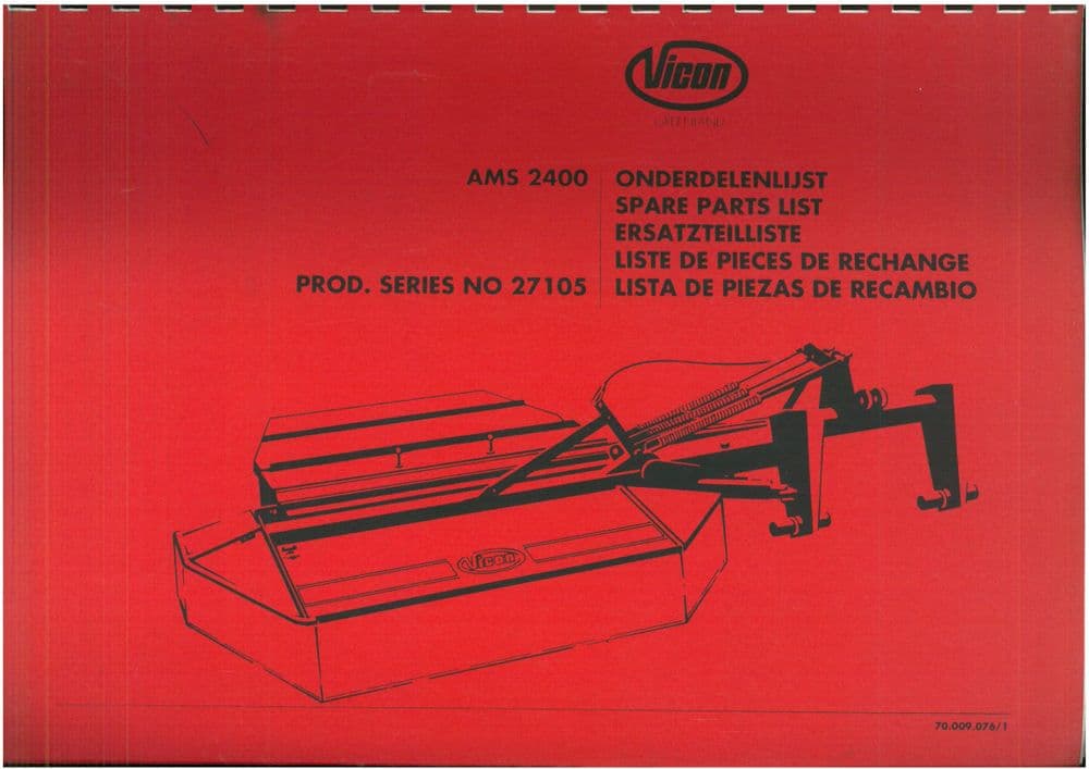 Vicon Greenland Mower Conditioner AMS 2400 Parts Manual - AMS2400