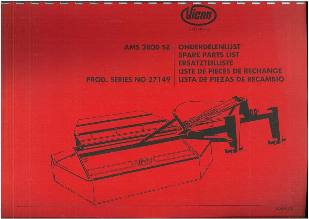 Vicon Greenland Mower Conditioner AMS 2800 SZ Parts Manual - AMS2800SZ