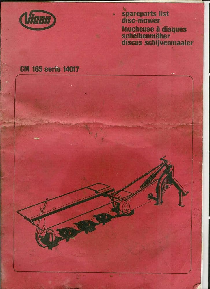 Vicon Mower CM165 Parts Manual