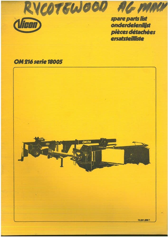 Vicon Mower Conditioner OM216 Serie 18005 Parts Manual