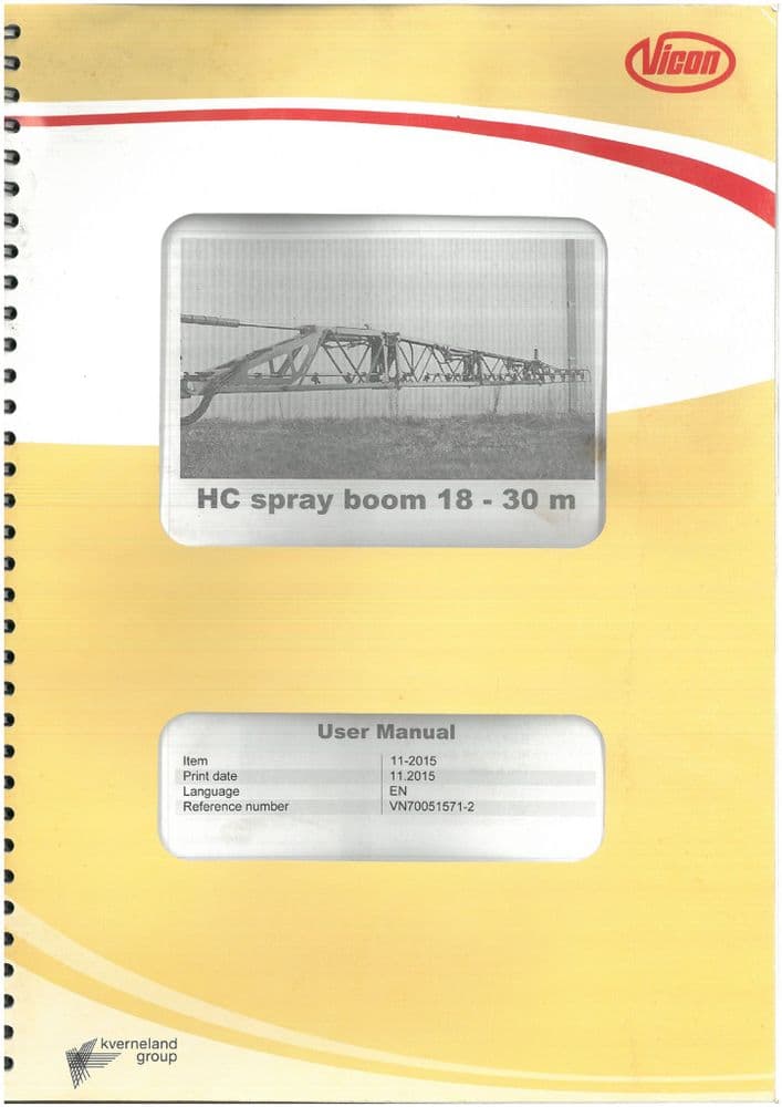 Vicon Sprayer HC Spray Boom 18 -30 m Operators Manual
