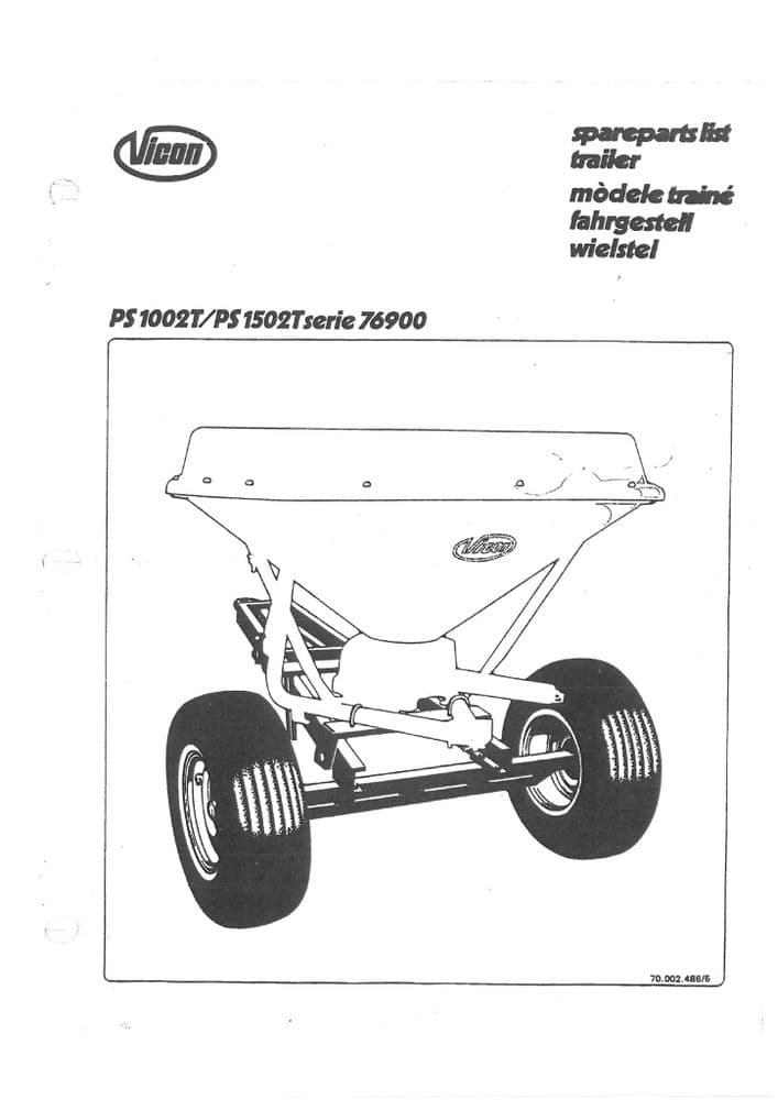 Vicon Spreader PS1002T PS1502T Parts Manual