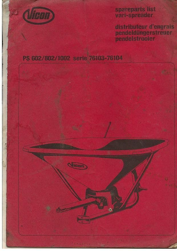 Vicon Vari Spreader PS 602 802 1002 Parts Manual
