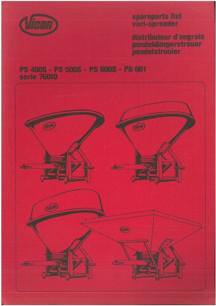 Vicon Vari Spreader PS400 PS500 PS600 PS601 Serie 76010 Parts Manual
