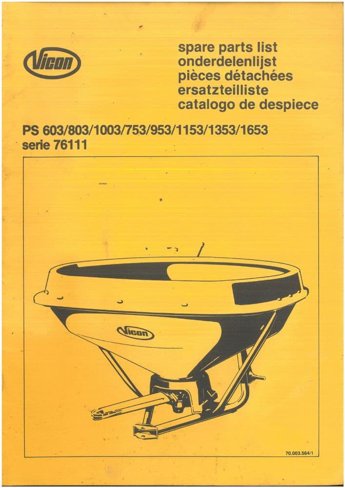 Vicon Vari Spreader PS603 PS803 PS1003 PS753 PS953 PS1153 PS1353 PS1653 ...