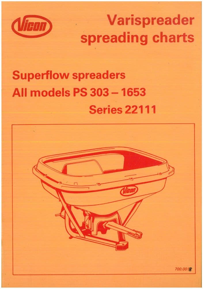 Vicon Varispreader Spreading Charts PS303 PS403 PS503 PS753 PS953 ...