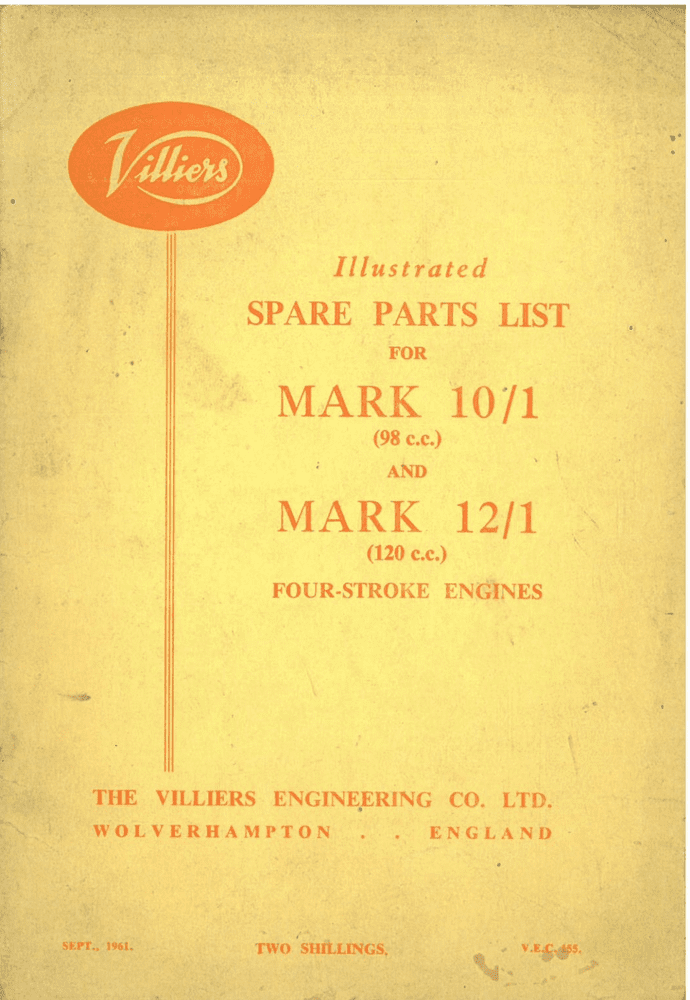 Villiers Four Stroke Engines Mk 10 98cc and Mk 12 120cc Parts Manual ...