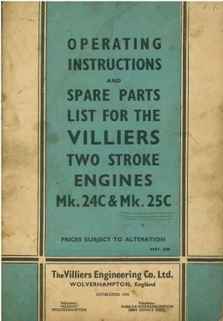 Villiers Mk 24C & 25C Two Stroke Engine Operators Manual with Parts List