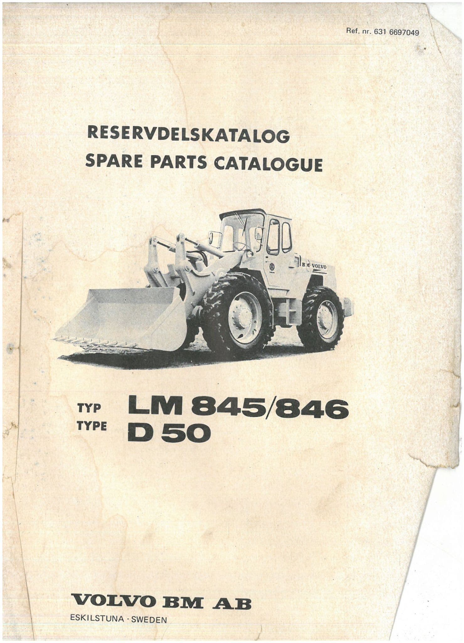 Volvo BM Wheel Loader LM845 LM846 Type D50 Parts Manual
