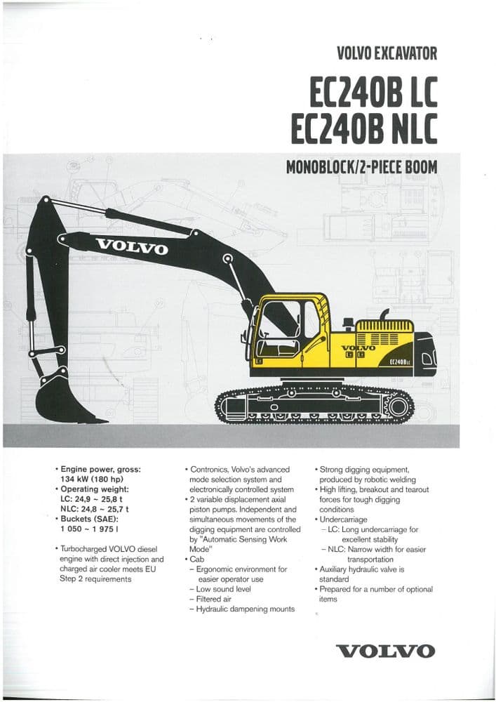 Volvo Excavator EC240B LC & EC240B NLC Brochure