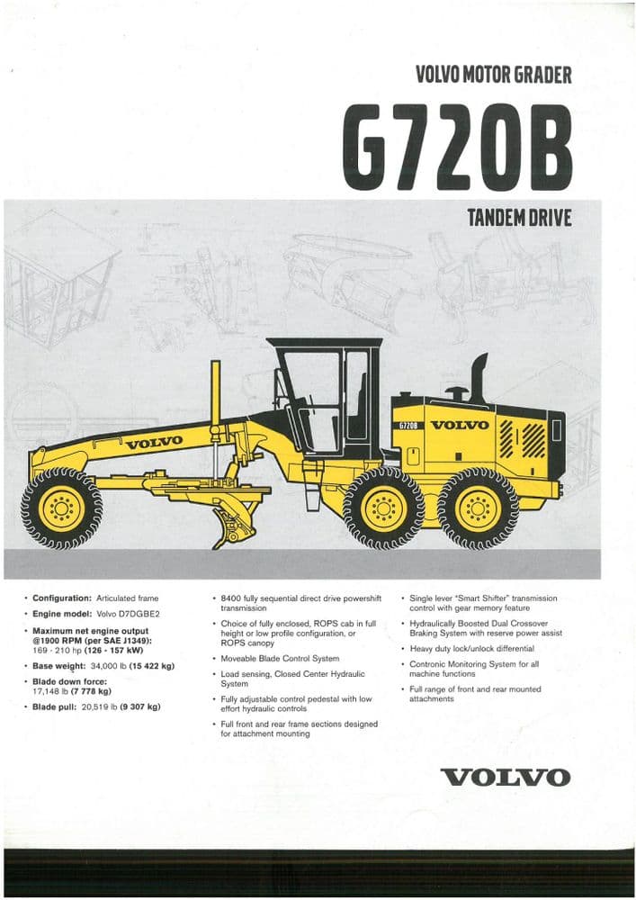Volvo Motor Grader G720B Tandem Drive Series Brochure