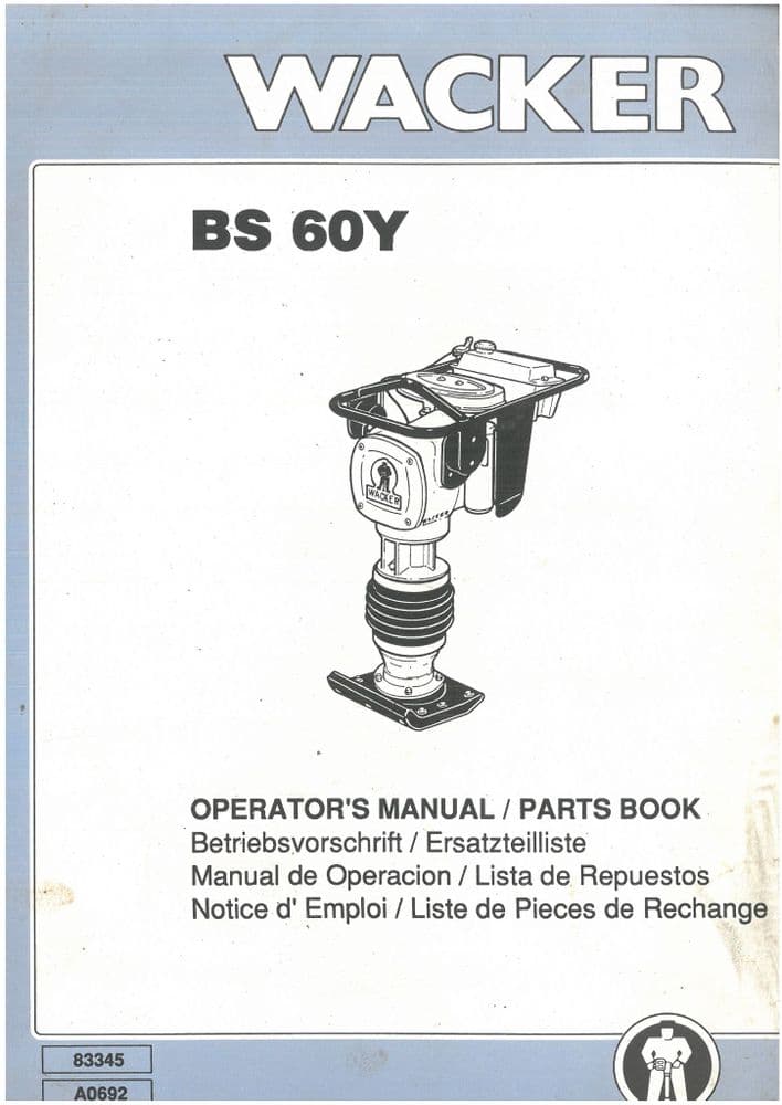 Wacker Neuson Vibratory Plate BS60Y Operators Manual and Spare Parts ...